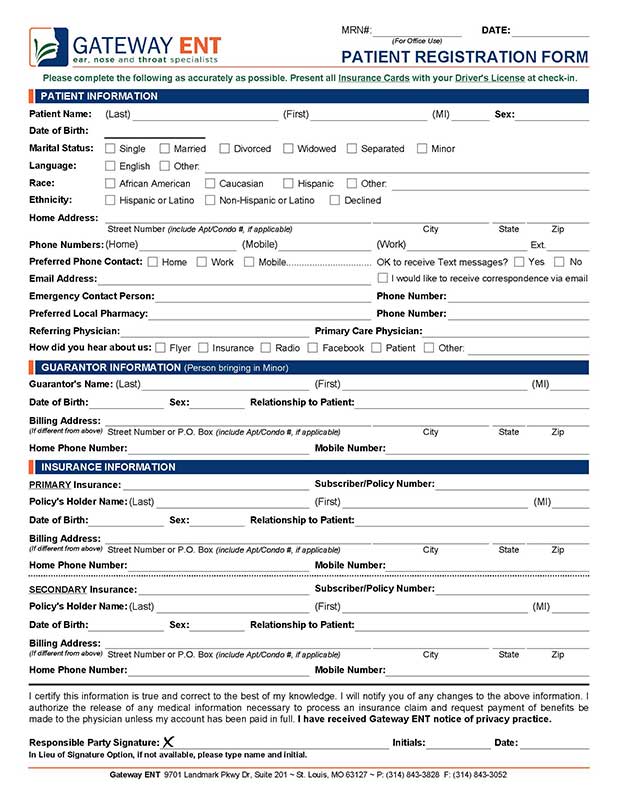Resources & Forms for Paitents of Gateway ENT in St. Louis, MO